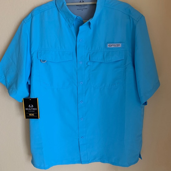 Realtree | Shirts | Realtree Fishing Blue Button Down Short Sleeve ...